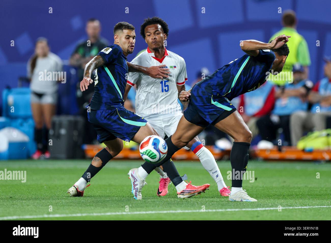 Bruno Guimaraes of Brazil and Ruben Providence of Haiti during the FIFA ...