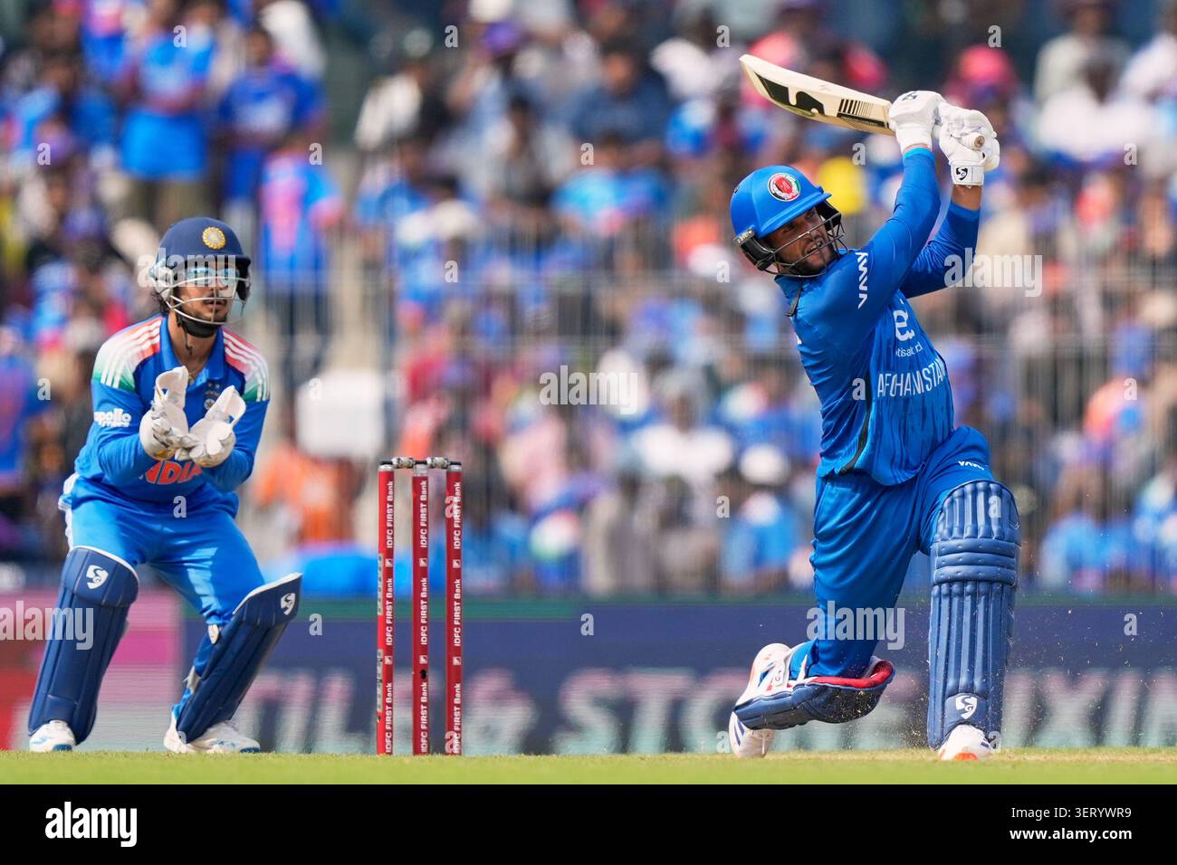 Afghanistan's Azmatullah Omarzai plays a shot during the third ODI ...