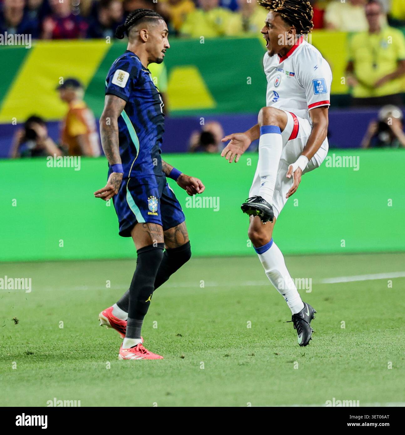 Brazil Deedson of Brazil (L) and Martin Yves Expérience seen in action ...