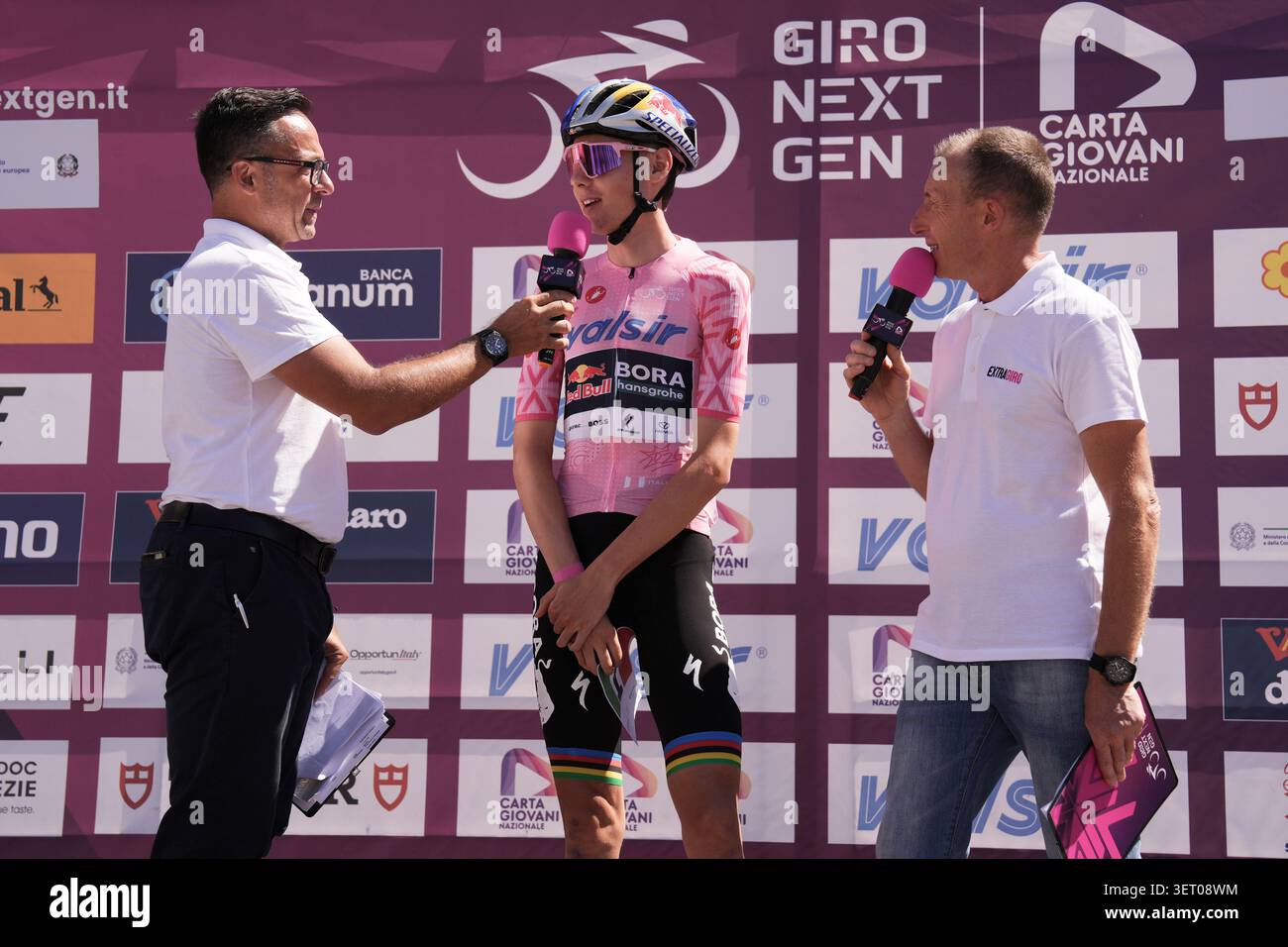 The pink jersey Italy's Lorenzo Mark Finn of Red Bull - Bora ...