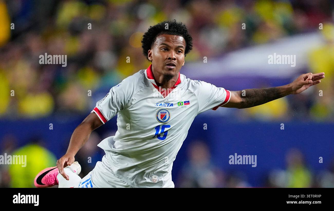Haiti's Ruben Providence (15) eyes the ball during the World Cup Group ...
