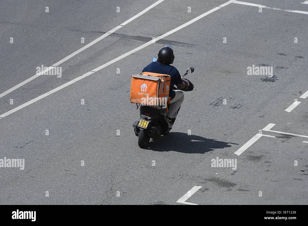 Copenhagen, Denmark /20 JUNE 2026/.Just eat food delivery motor biker ...