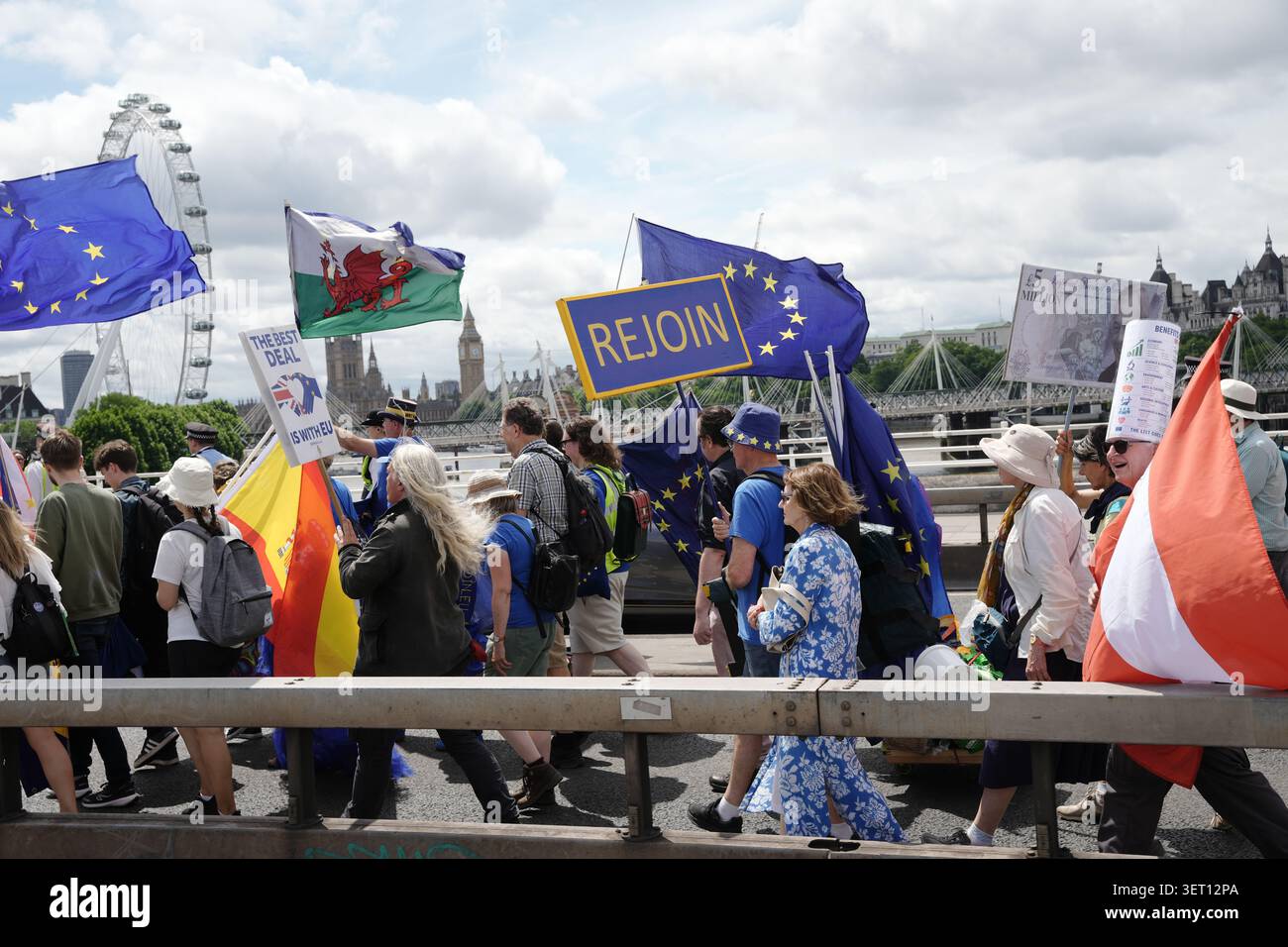 People during a National Rejoin March in London, marking 10 years since ...