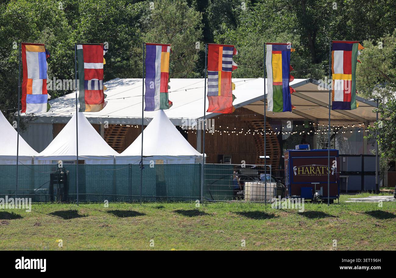 Tents and barriers set up for INMusic Festival held at Lake Jarun in ...