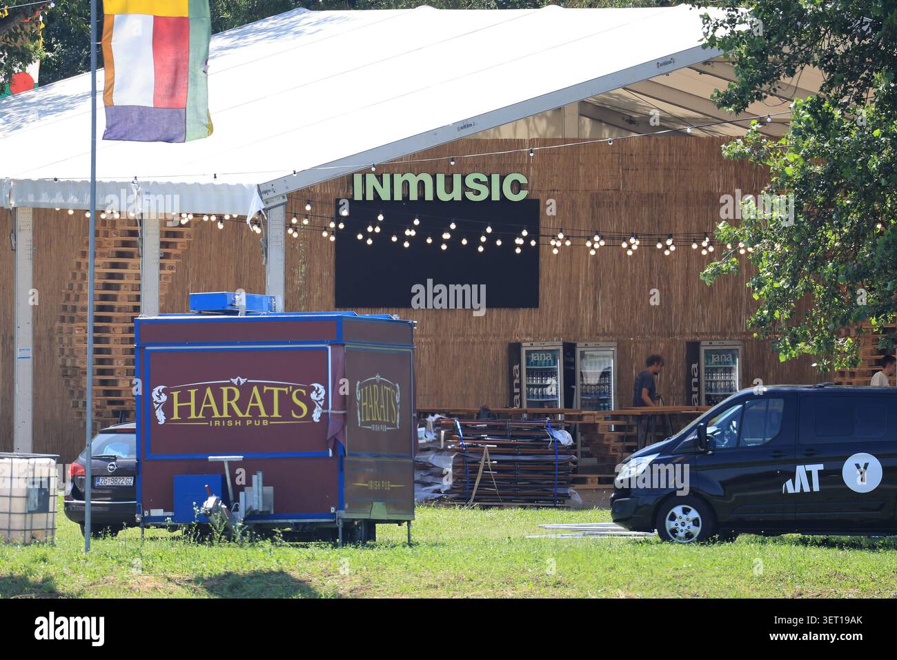 Tents and barriers set up for INMusic Festival held at Lake Jarun in ...