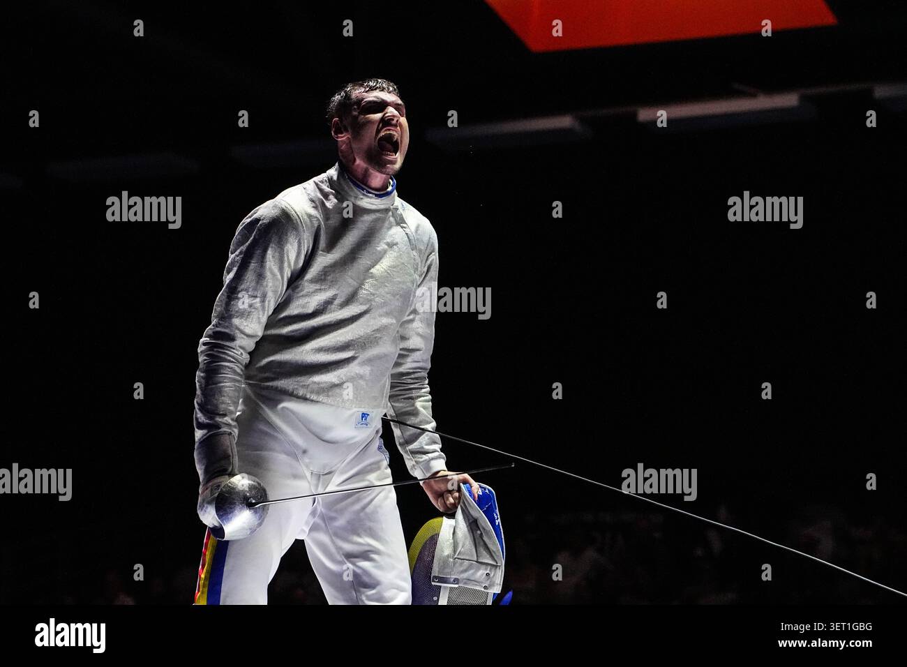 Razvan URSACHI of Romania celebrates during 2026 European Fencing ...