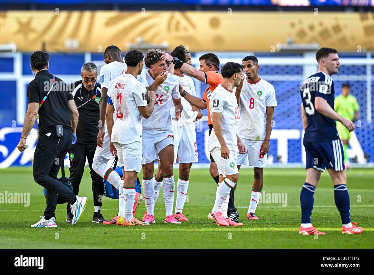 Morocco's Neil EL AYNAOUI looks injured during the FIFA World Cup 2026 ...