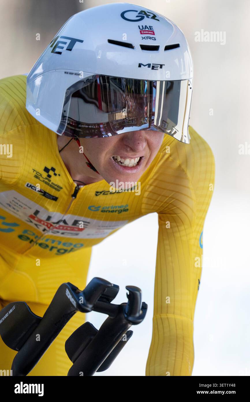 Tadej Pogacar from Slovenia pedals during the fourth stage, a 23,8 km ...