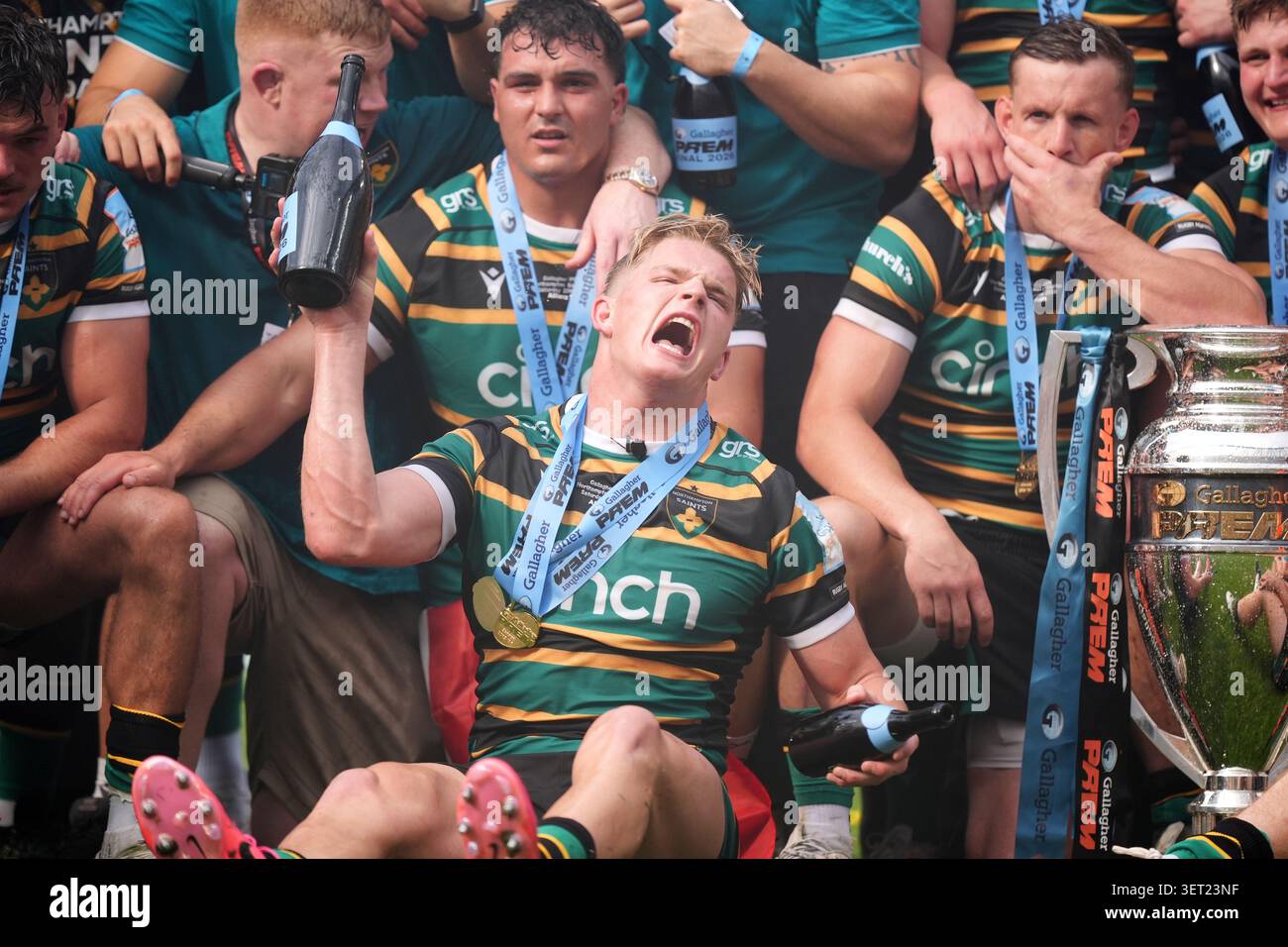 Northampton Saints' Henry Pollock celebrates with the trophy after ...
