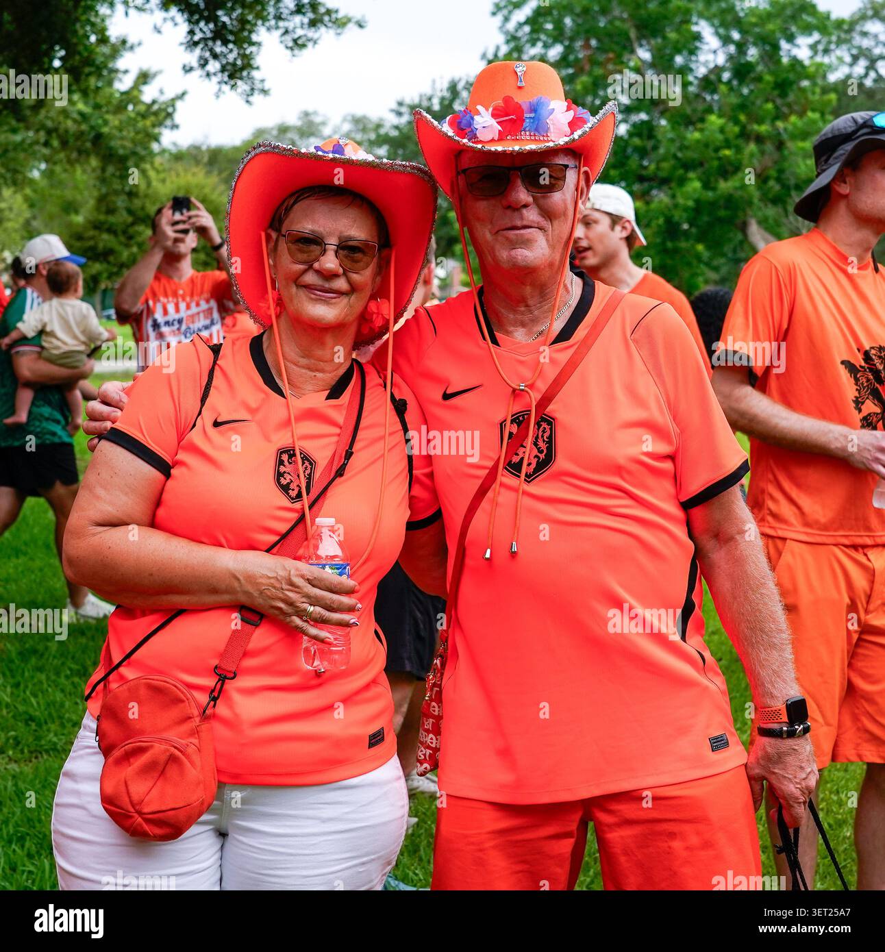 Fans of the Netherlands gather together for the Dutch walk at Rice ...