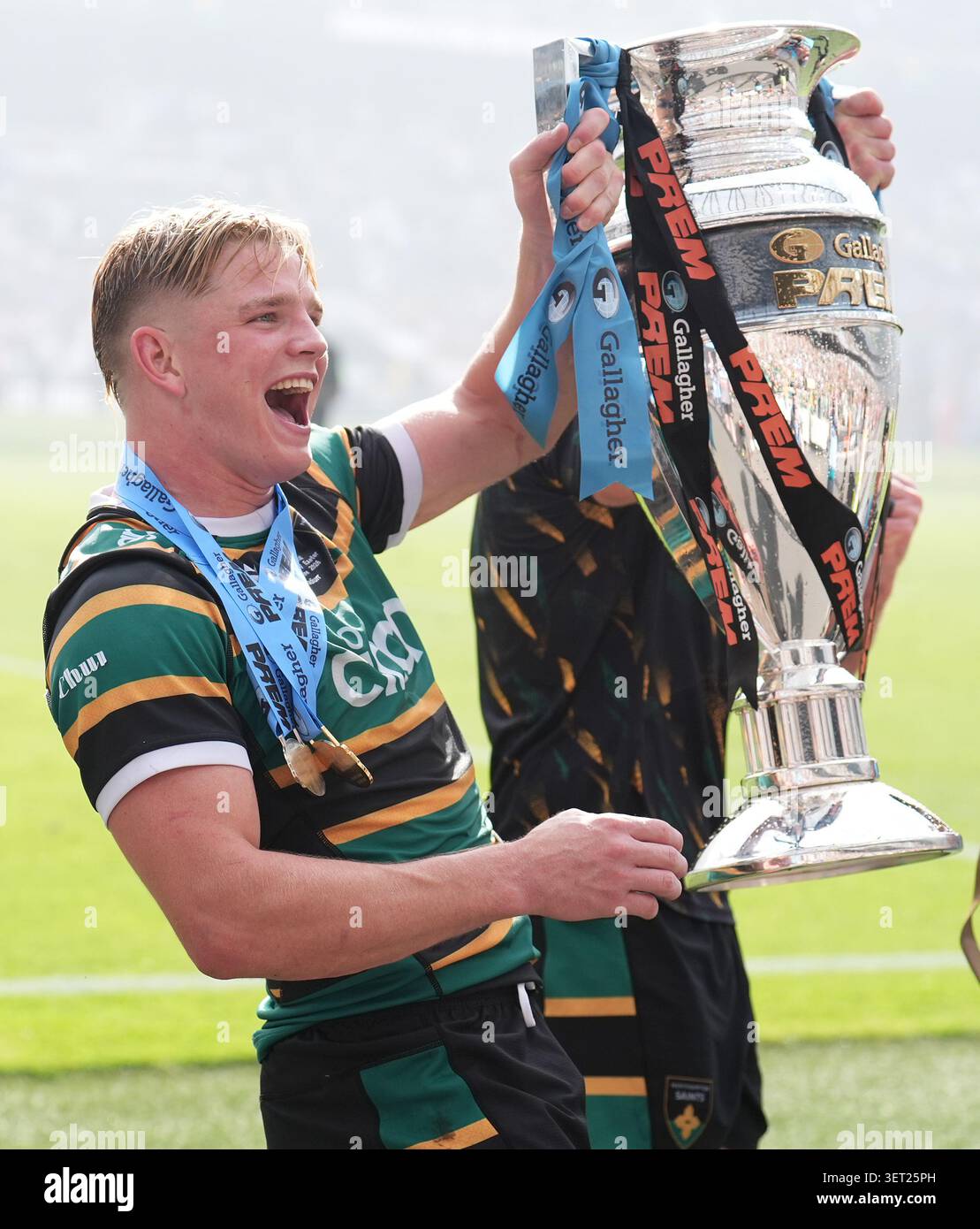 Northampton Saints' Henry Pollock celebrates with the trophy after ...