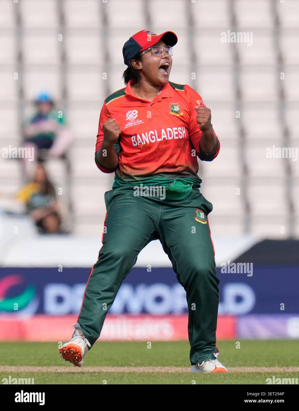 Sanjida Akter Meghla of Bangladesh celebrates taking the wicket of ...