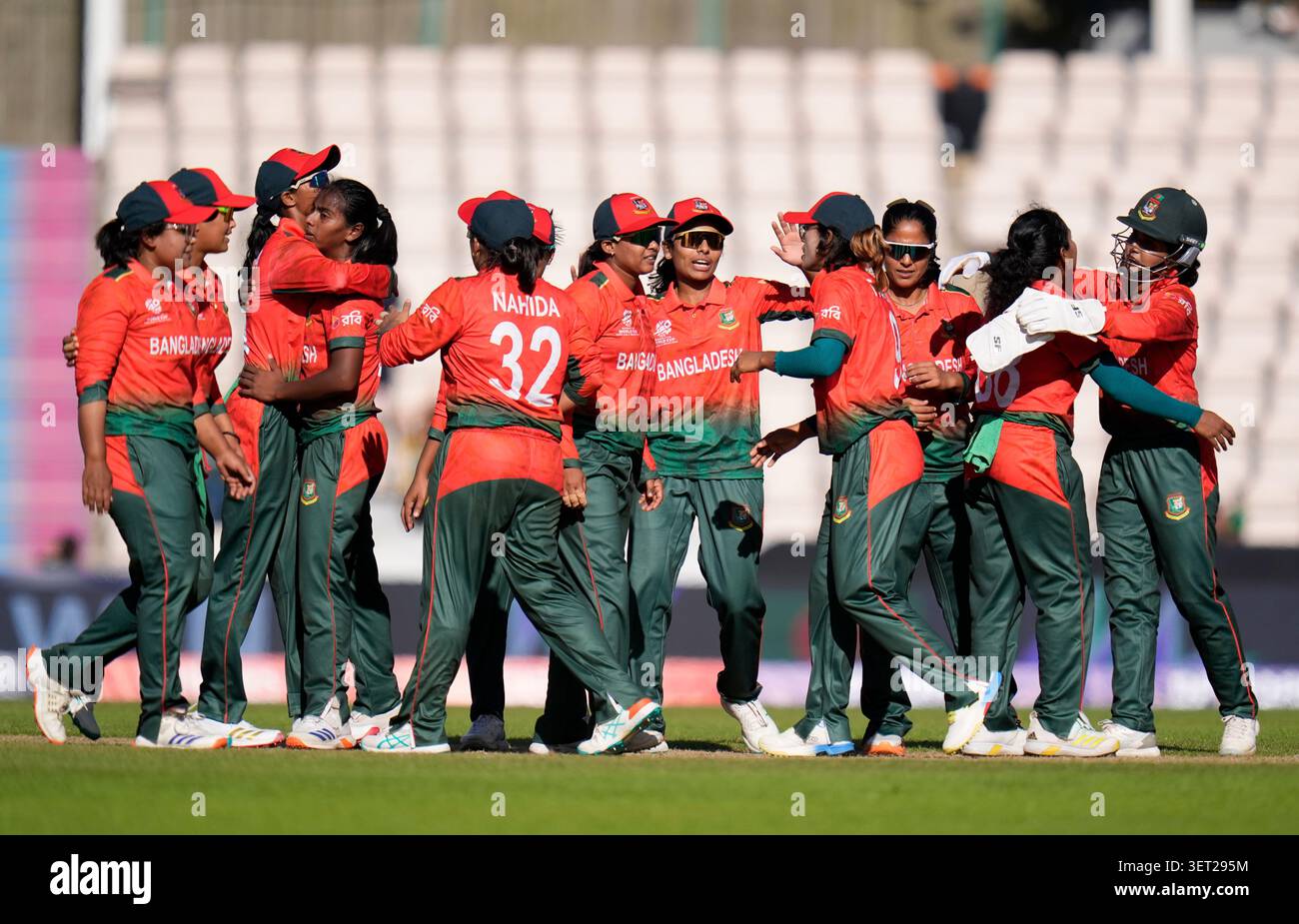 The Bangladesh players celebrate beating Pakistan in the ICC Women's ...