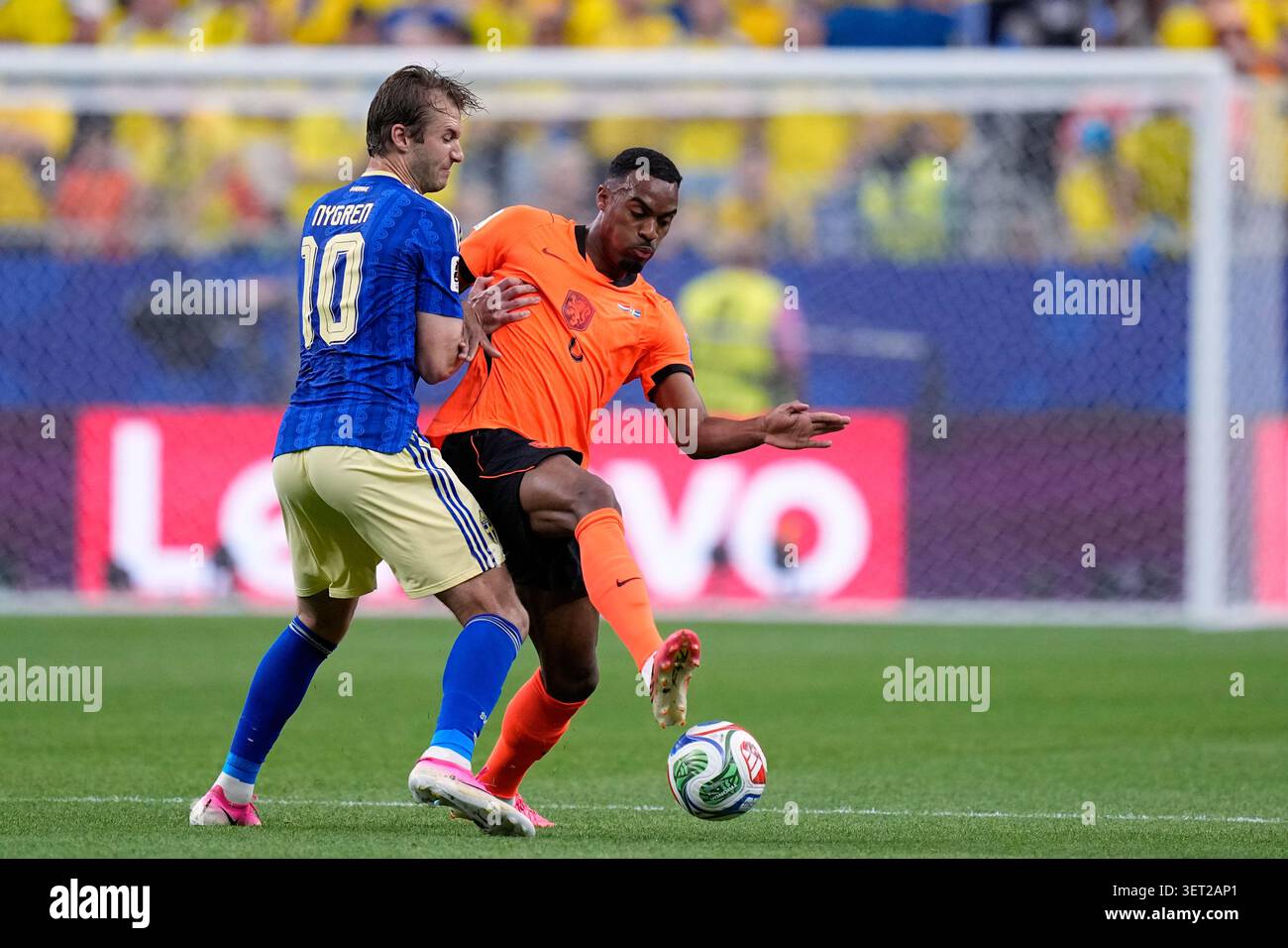 Sweden's Benjamin Nygren, left, falls to the ground in a clash with ...