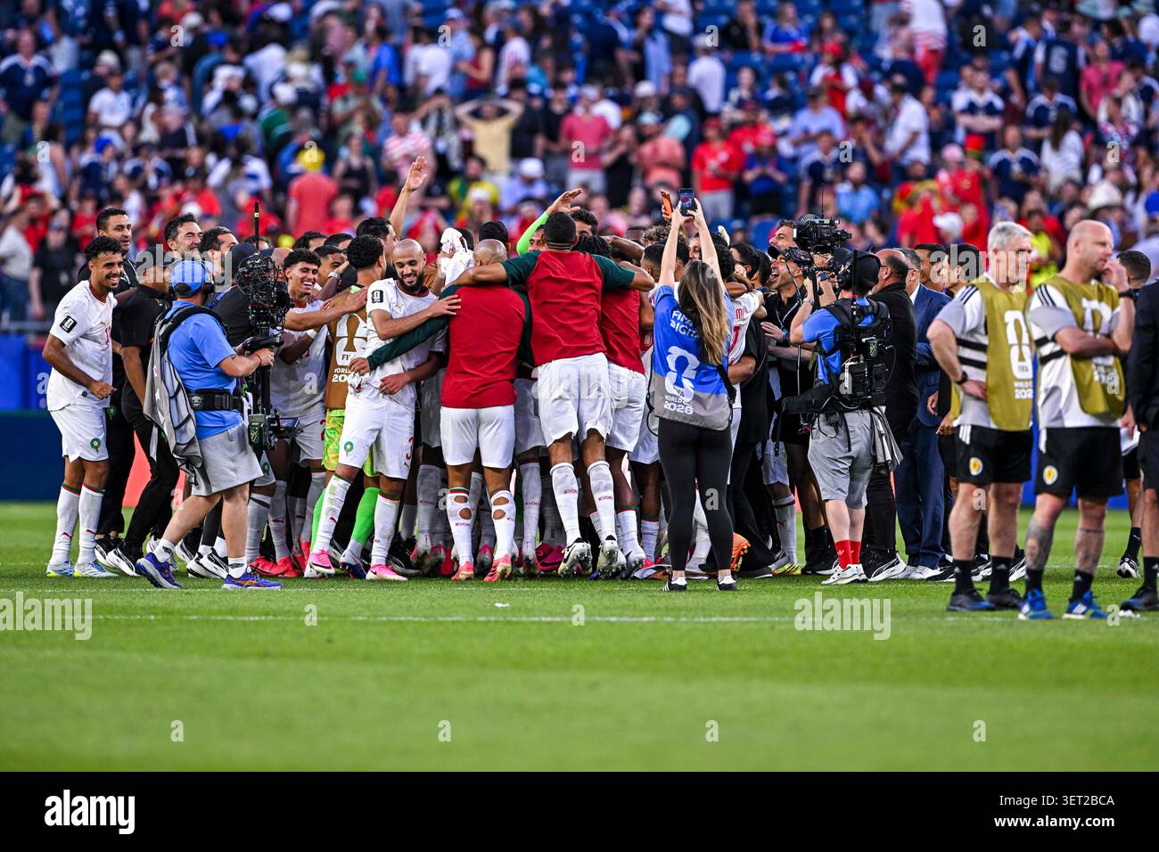 Morocco’s players celebrate after the FIFA World Cup 2026, Group C ...