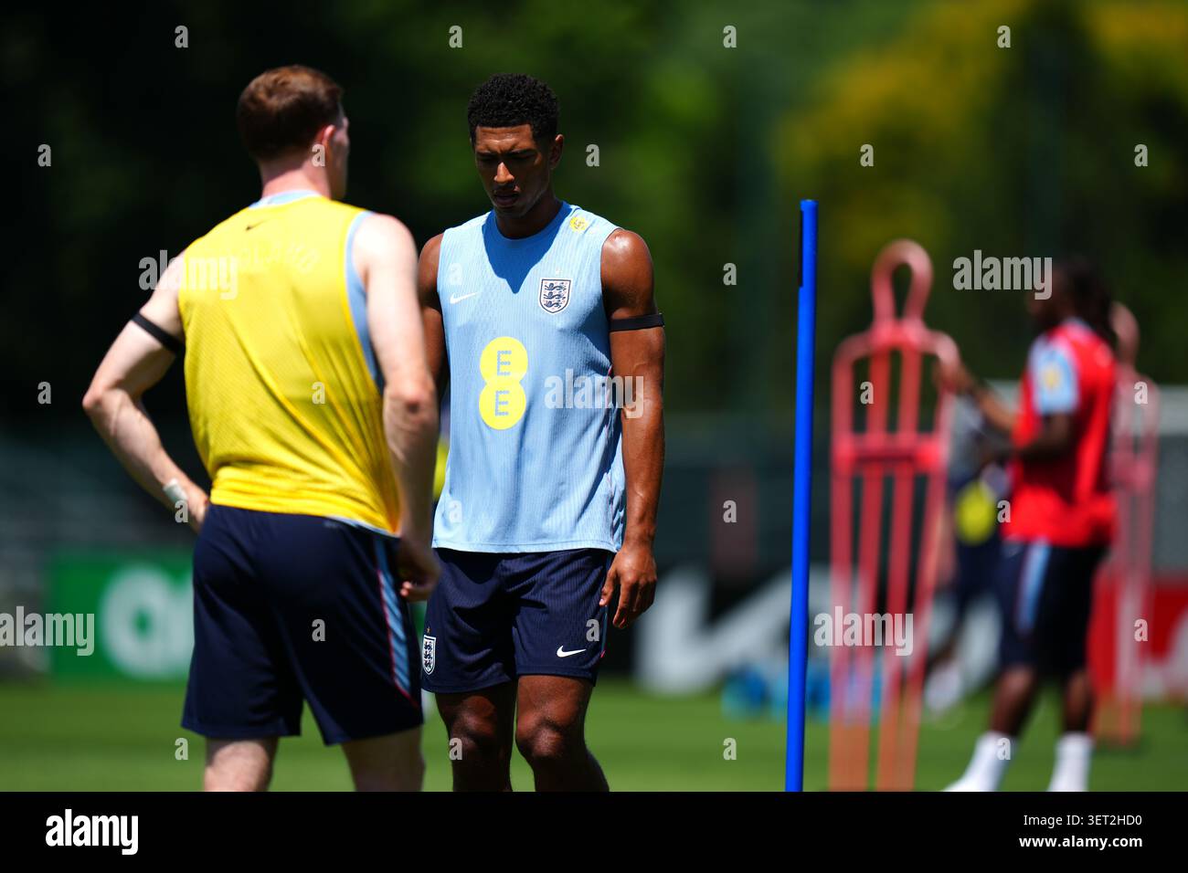 England's Jude Bellingham (facing) and Elliot Anderson during a ...