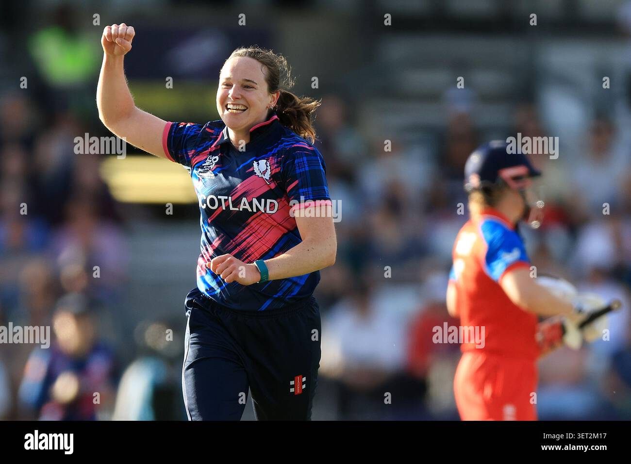 Scotland's Hannah Rainey celebrates taking the wicket of England's ...
