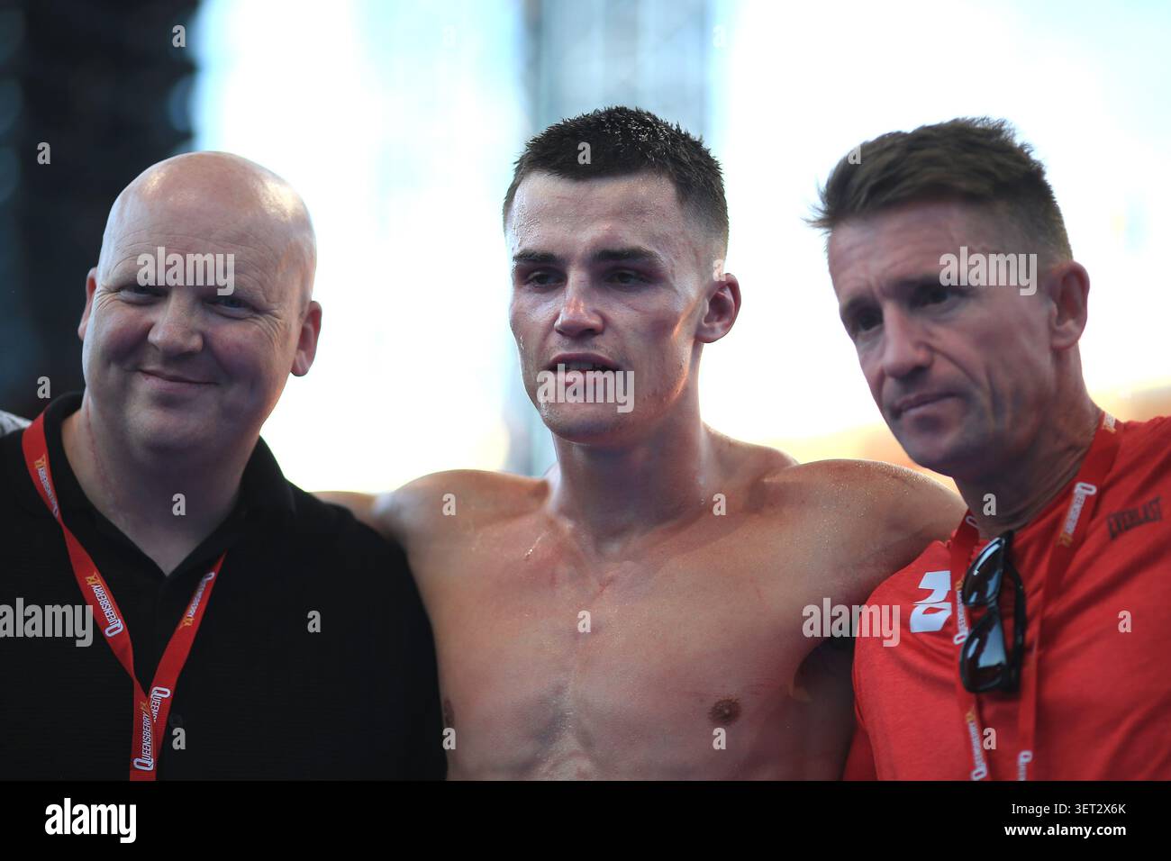 Taylor Bevan (centre) celebrates following victory against Ryszard ...