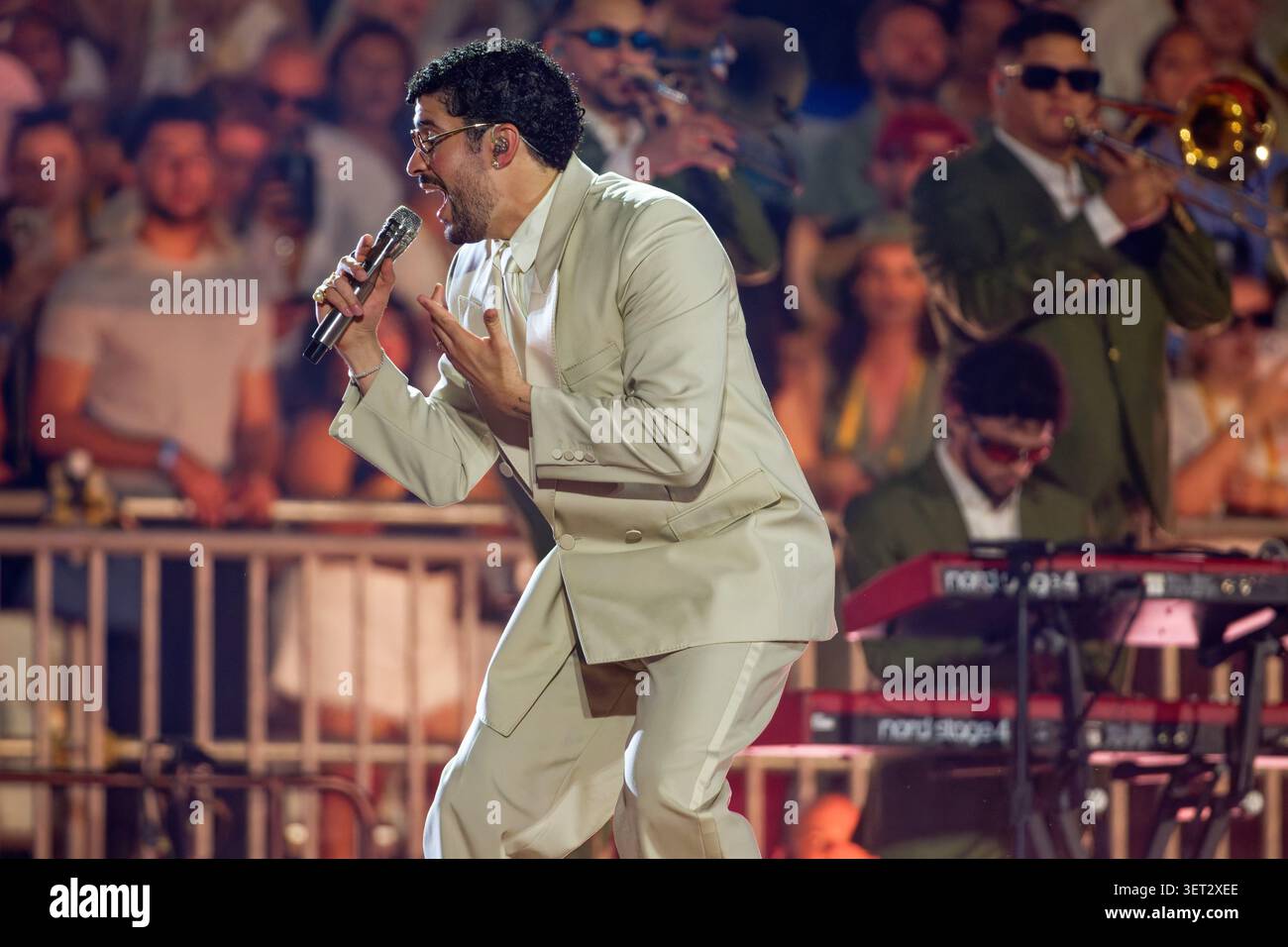 20 June 2026, NA, Duesseldorf: Reggaeton star Bad Bunny takes the stage ...