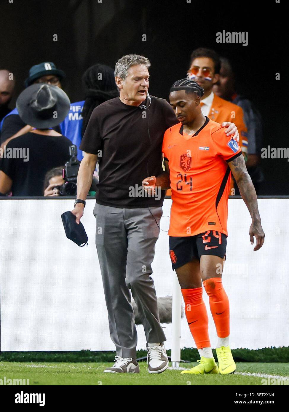 HOUSTON - Injury to Crysencio Summerville of the Netherlands during the ...