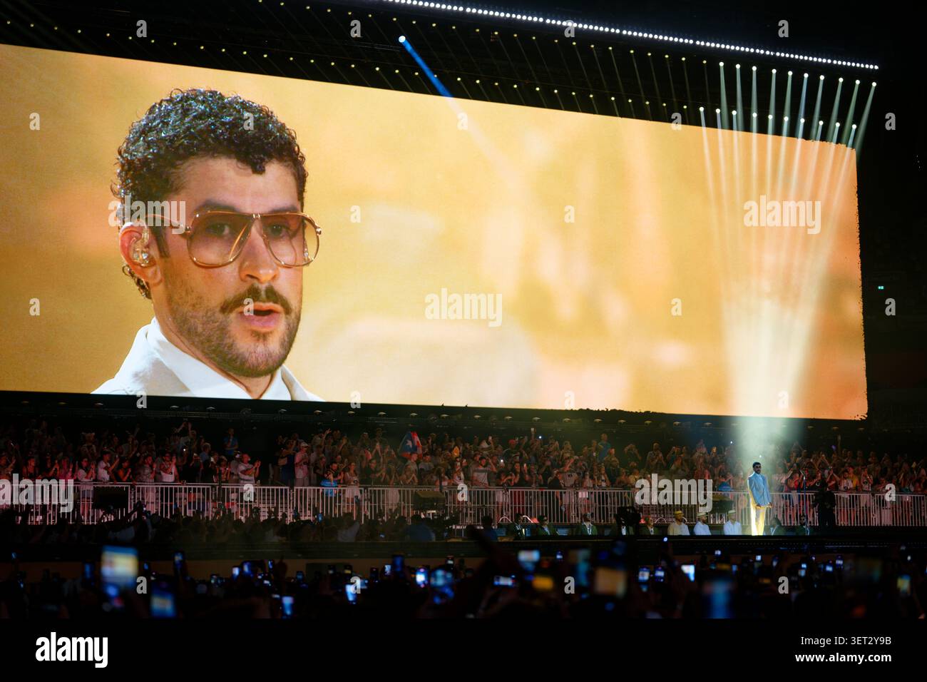 Reggaeton star Bad Bunny takes the stage at the first of two concerts ...