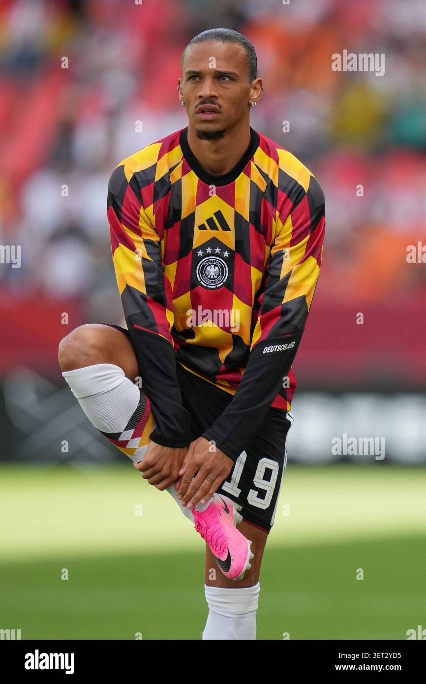Germany's Leroy Sane, stretches as he warms up ahead of the World Cup ...