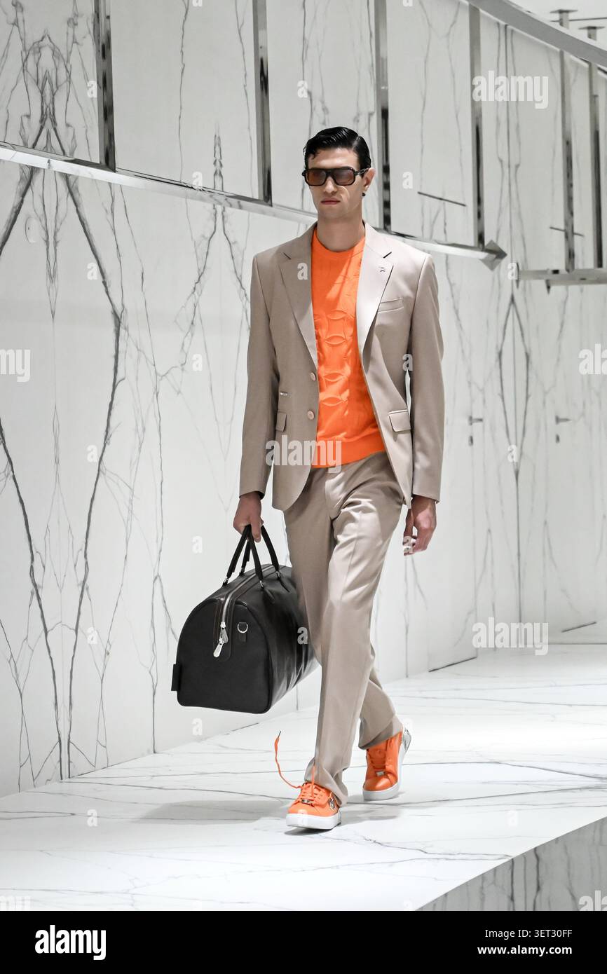 A model wears a creation from the Philipp Plein Spring/Summer 2027 men ...