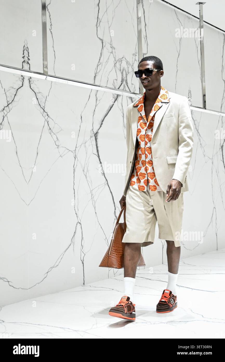 A model wears a creation from the Philipp Plein Spring/Summer 2027 men ...