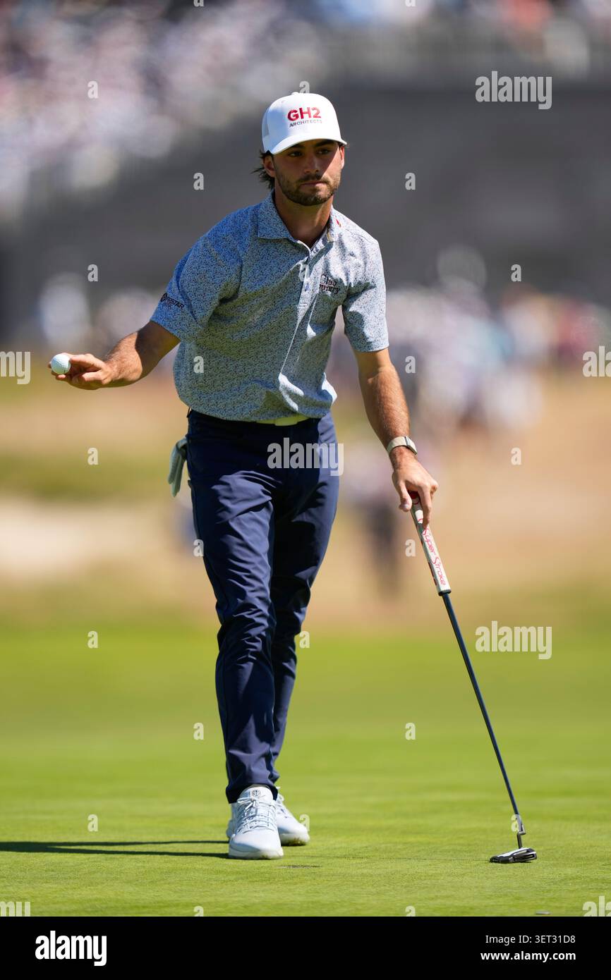 Ryder Cowan waves after his putt on the third hole during the third ...