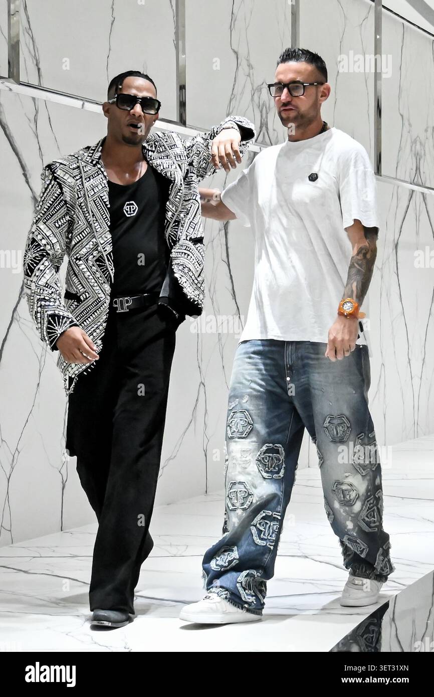 Egyptian actor and singer Mohamed Ramadan, left, appears with designer ...