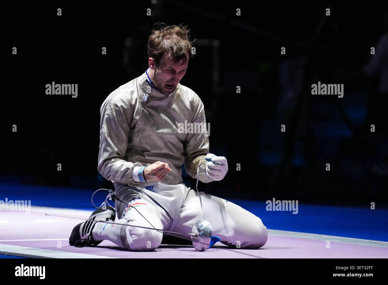 Andras SZATMARI of Hungary celebrates during 2026 European Fencing ...