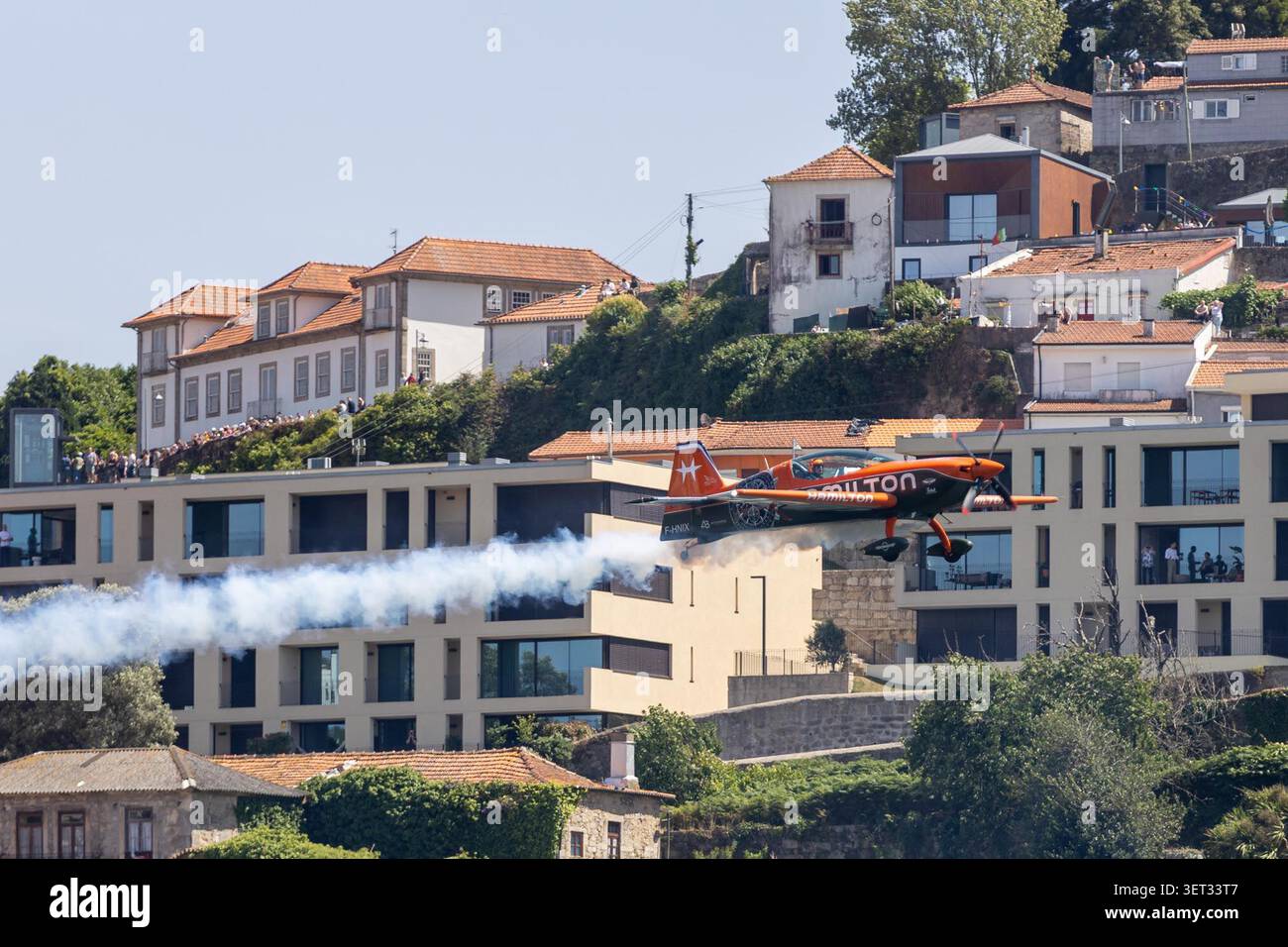 Porto, Portugal, 20 June 2026. A Hamilton‑branded aerobatic aircraft ...