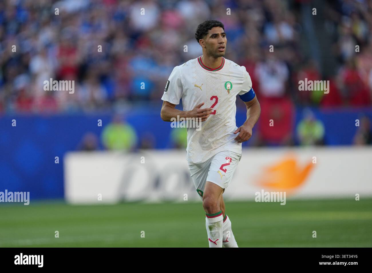 Morocco's Achraf Hakimi (2) runs into position during the World Cup ...