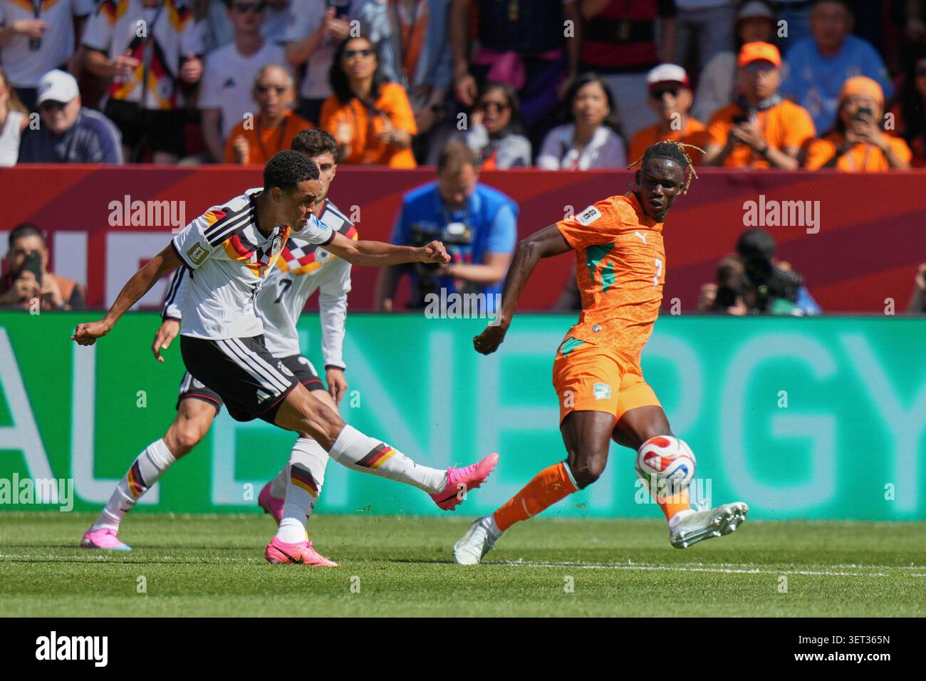 Germany's Jamal Musiala, takes a shot at goal during the World Cup ...
