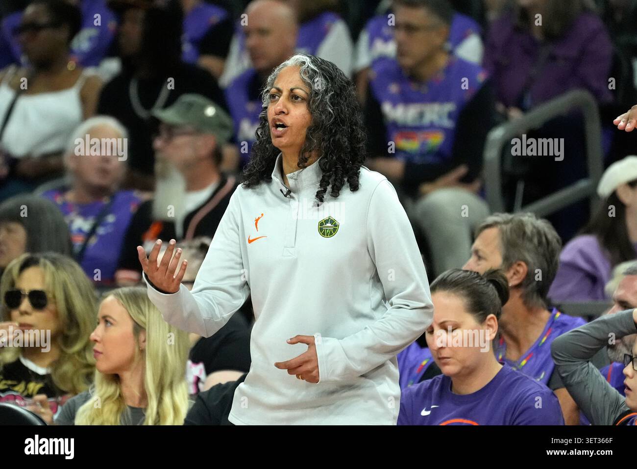 Seattle Storm head coach Sonia Raman gives instructions to Storm ...