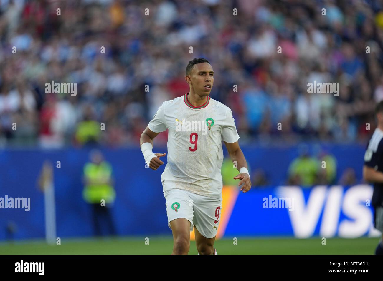 Morocco's Soufiane Rahimi (9) runs into position during the World Cup ...