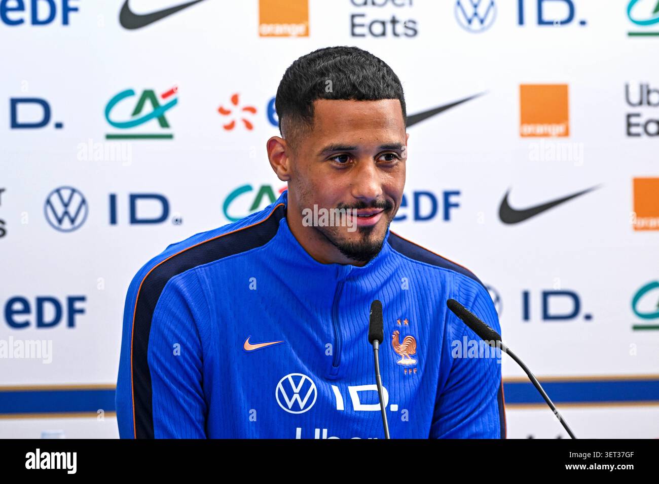 France's William SALIBA gives a press conference at Bentley university ...