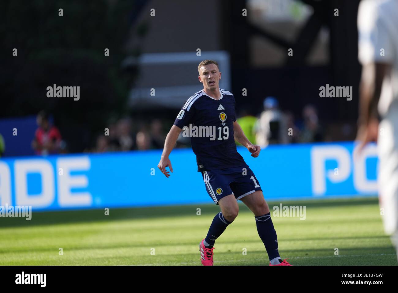 Scotland's Lewis Ferguson (19) runs into position during the World Cup ...