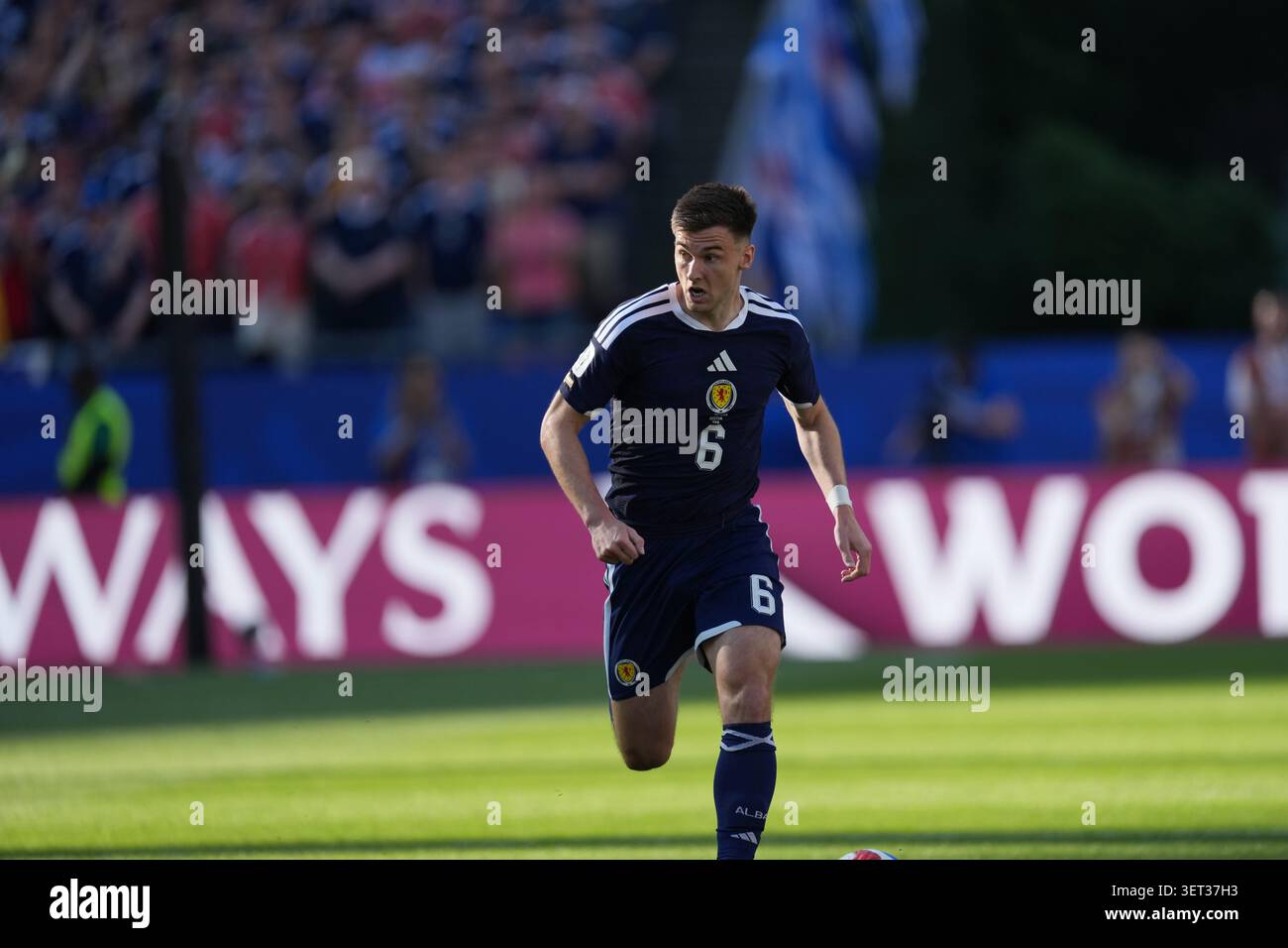 Scotland's Kieran Tierney (6) runs into position during the World Cup ...