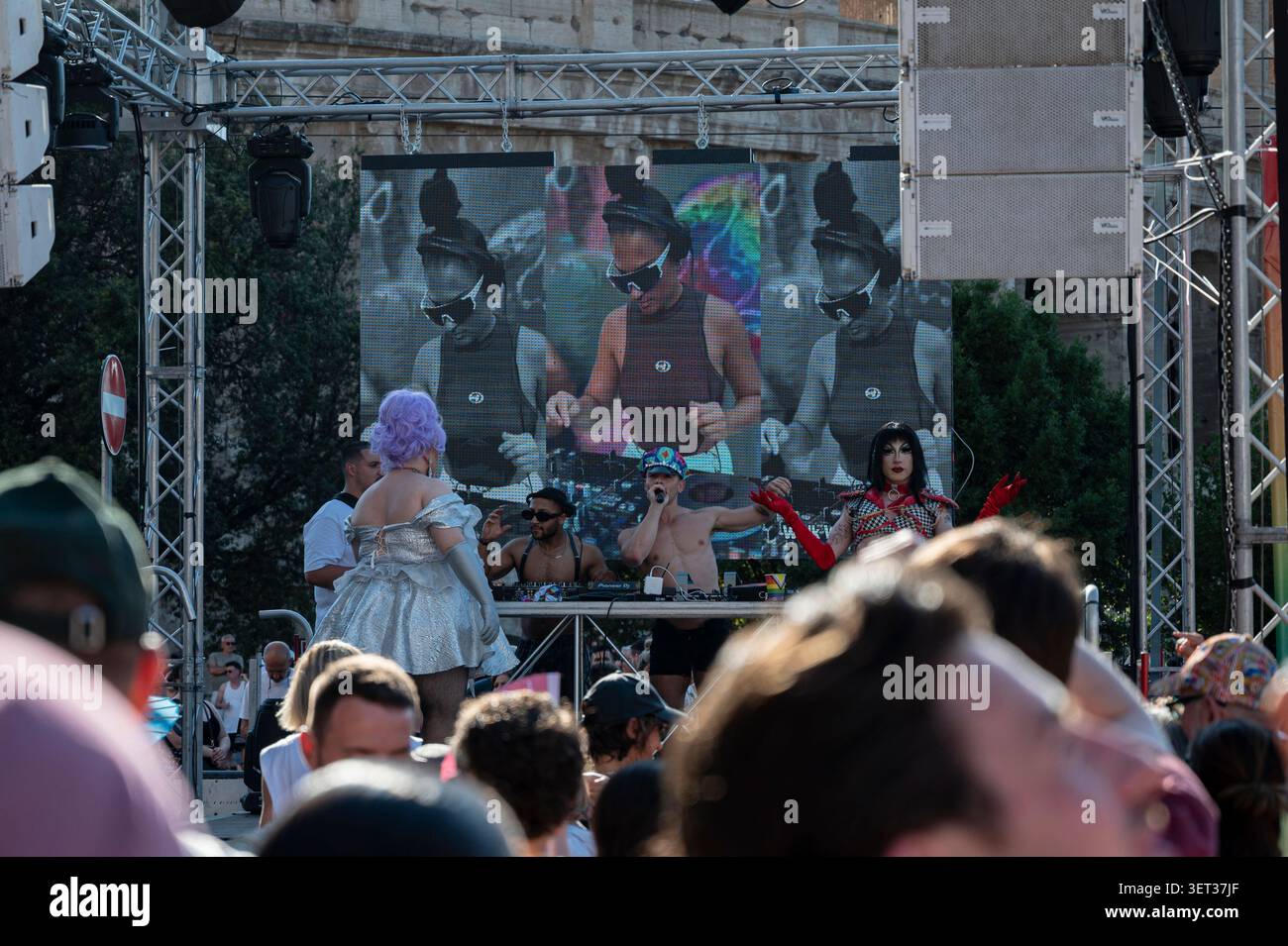 Rome, Italy. 20th June 2026.Stage on the Roman gay street, with the ...