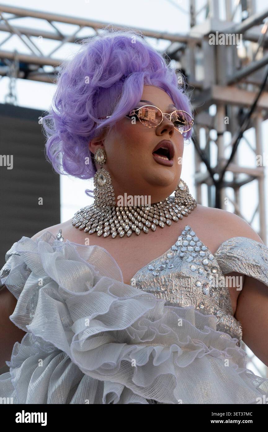 Rome, Italy. 20th June 2026.Drag queen dancing on the Roman gay street ...