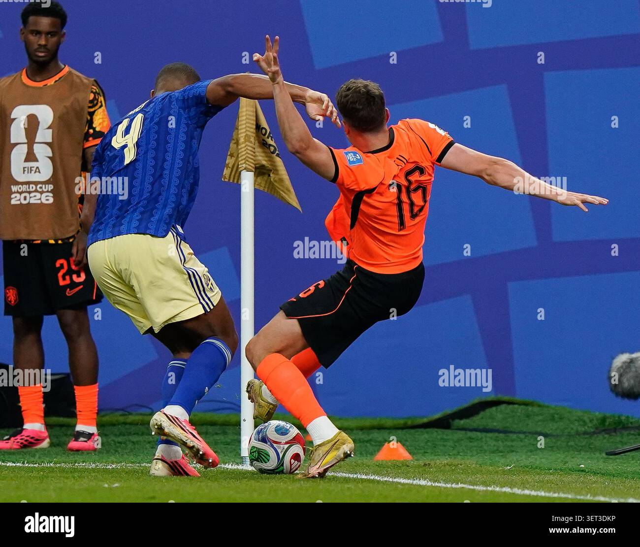 Sweden defender Isak Hien (4) and Netherlands midfielder Guus Til (16 ...
