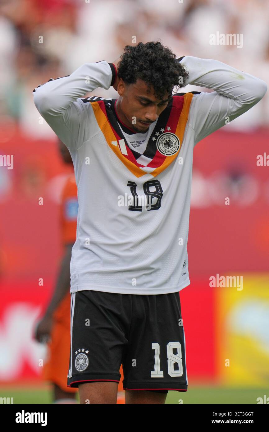 Germany's Nathaniel Brown reacts after missing a chance to score a goal ...