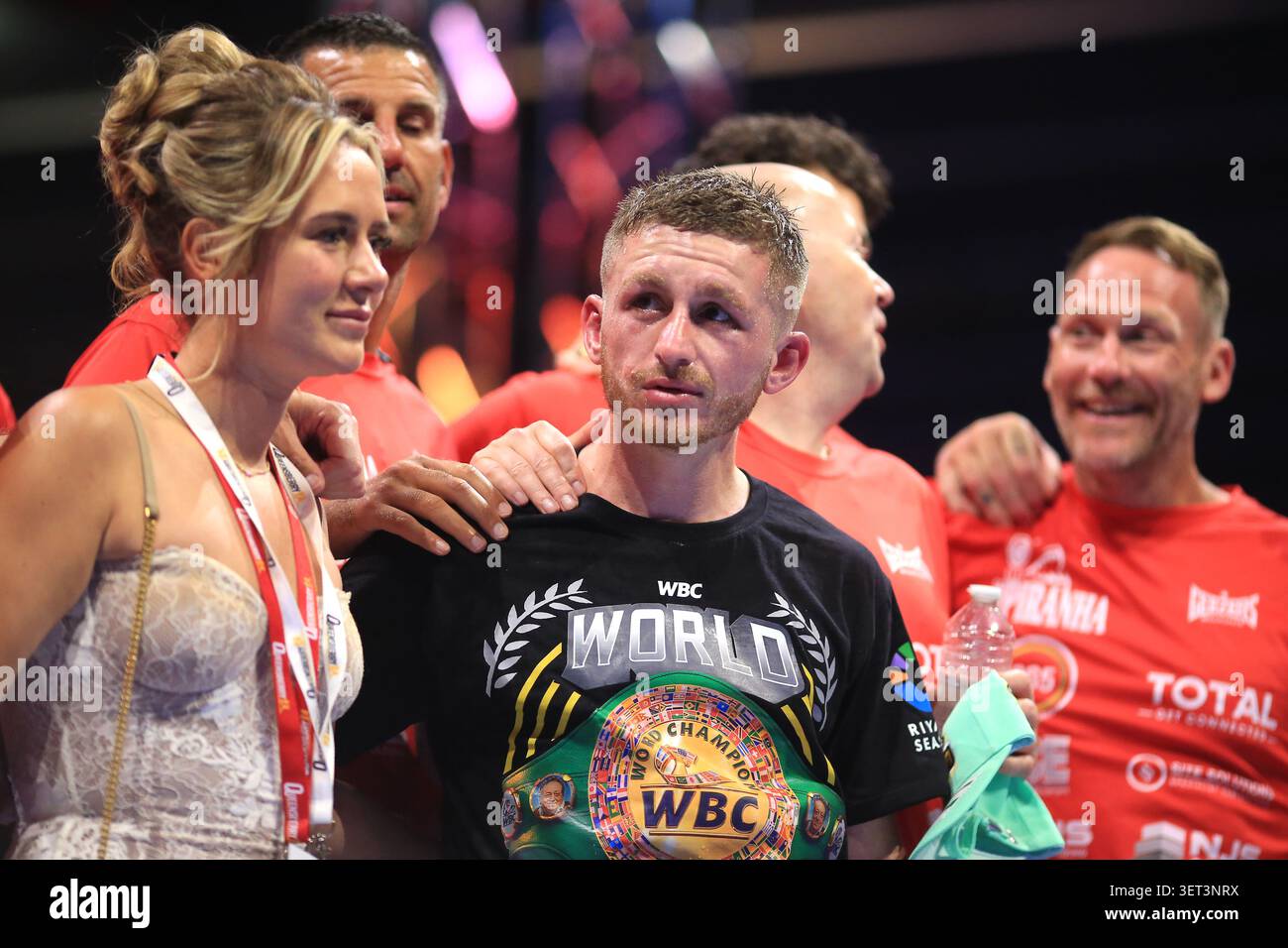 Ryan Garner (centre) celebrates with girlfriend Annalise Terry (left ...