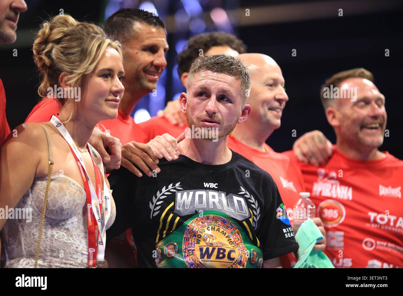 Ryan Garner (centre) celebrates with girlfriend Annalise Terry (left ...