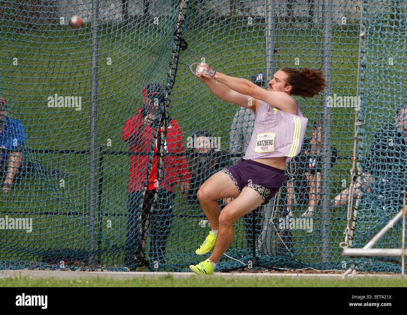 Ethan Katzberg competes in the senior men's hammer throw final during ...