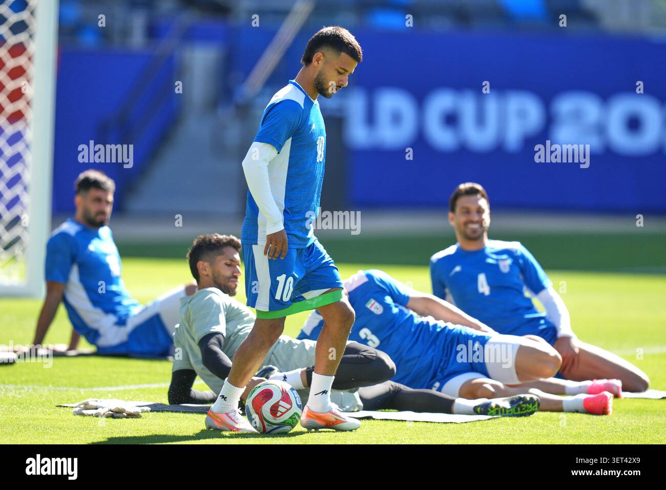 Iran's Mehdi Ghayedi (10) and teammates attend a training session ahead ...
