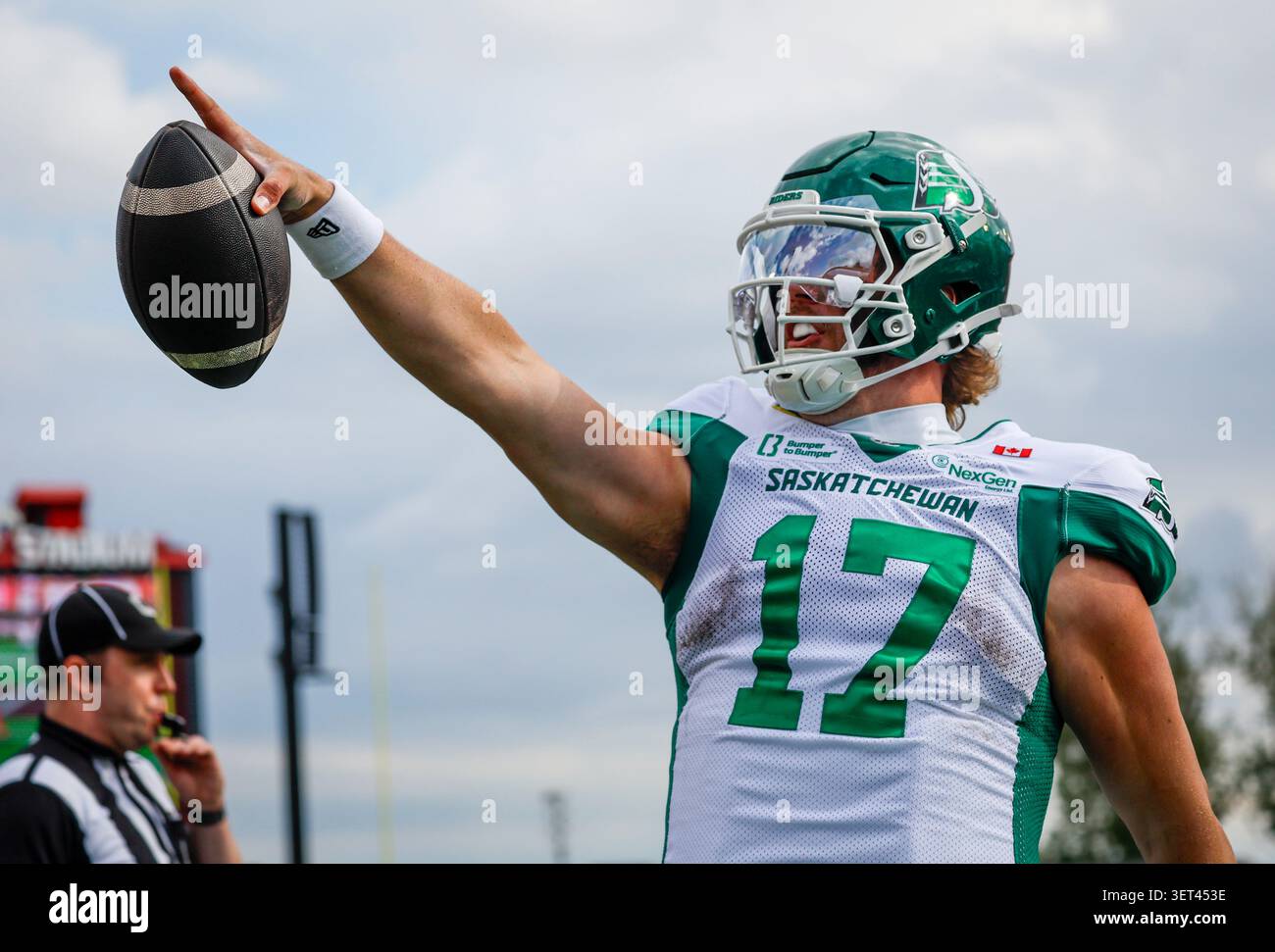 Saskatchewan Roughriders quarterback Tommy Stevens celebrates his ...