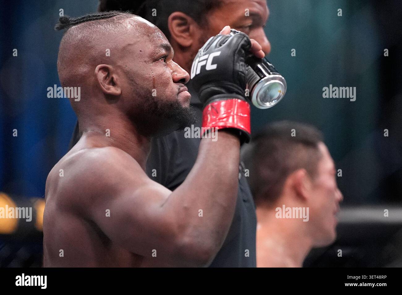 Manel Kape celebrates after defeating Kyoji Horiguchi in a flyweight ...