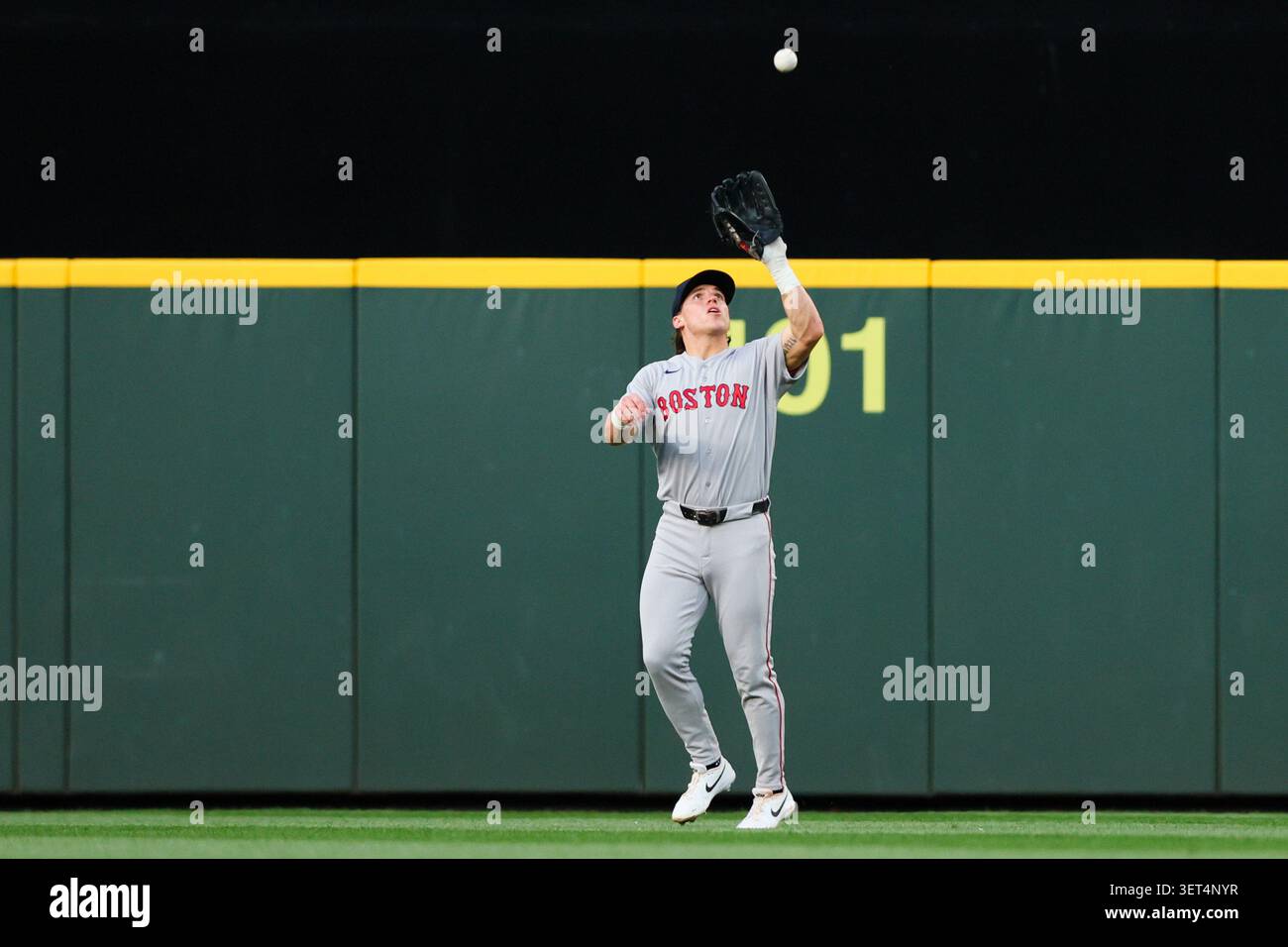 Boston Red Sox outfielder Nate Eaton catches a pop fly hit by Seattle ...